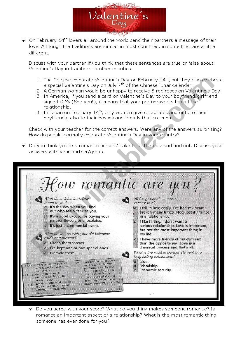 Valentine´s Day Speaking Worksheet - ESL worksheet by jgive