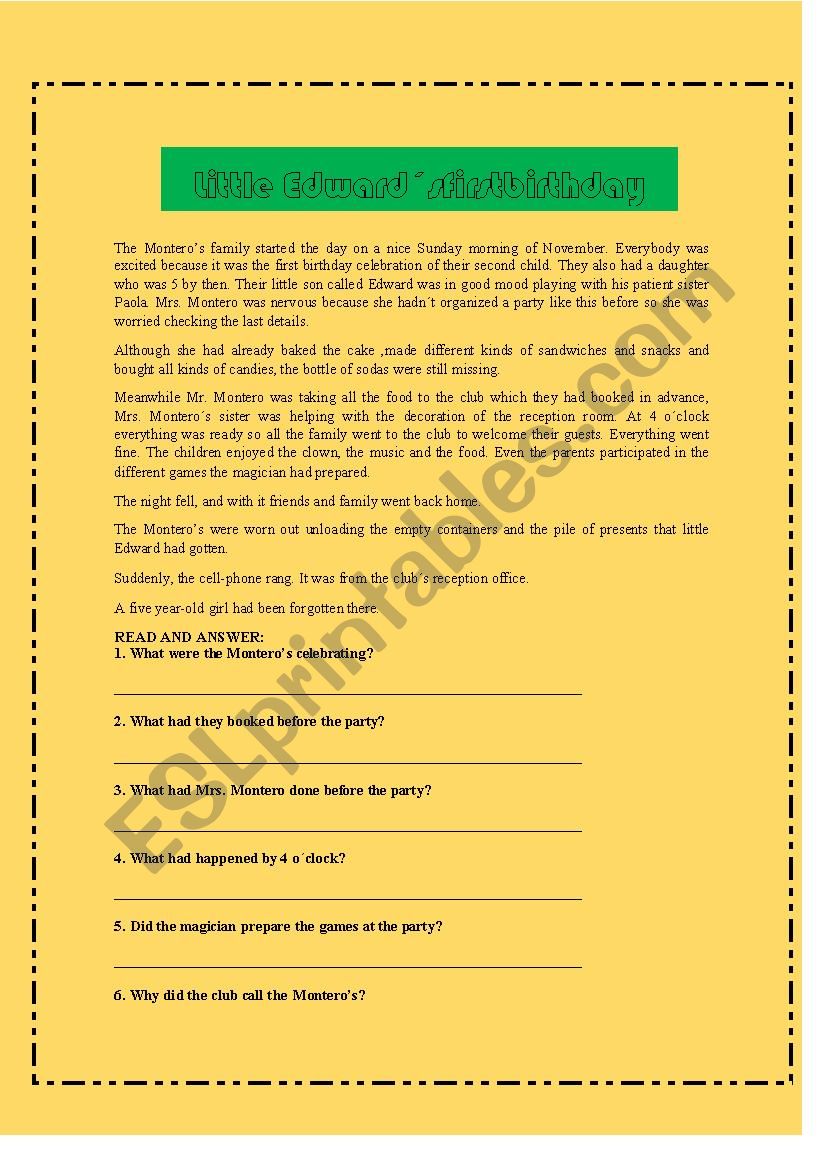 Little Edward´s first birthday - ESL worksheet by Pablix