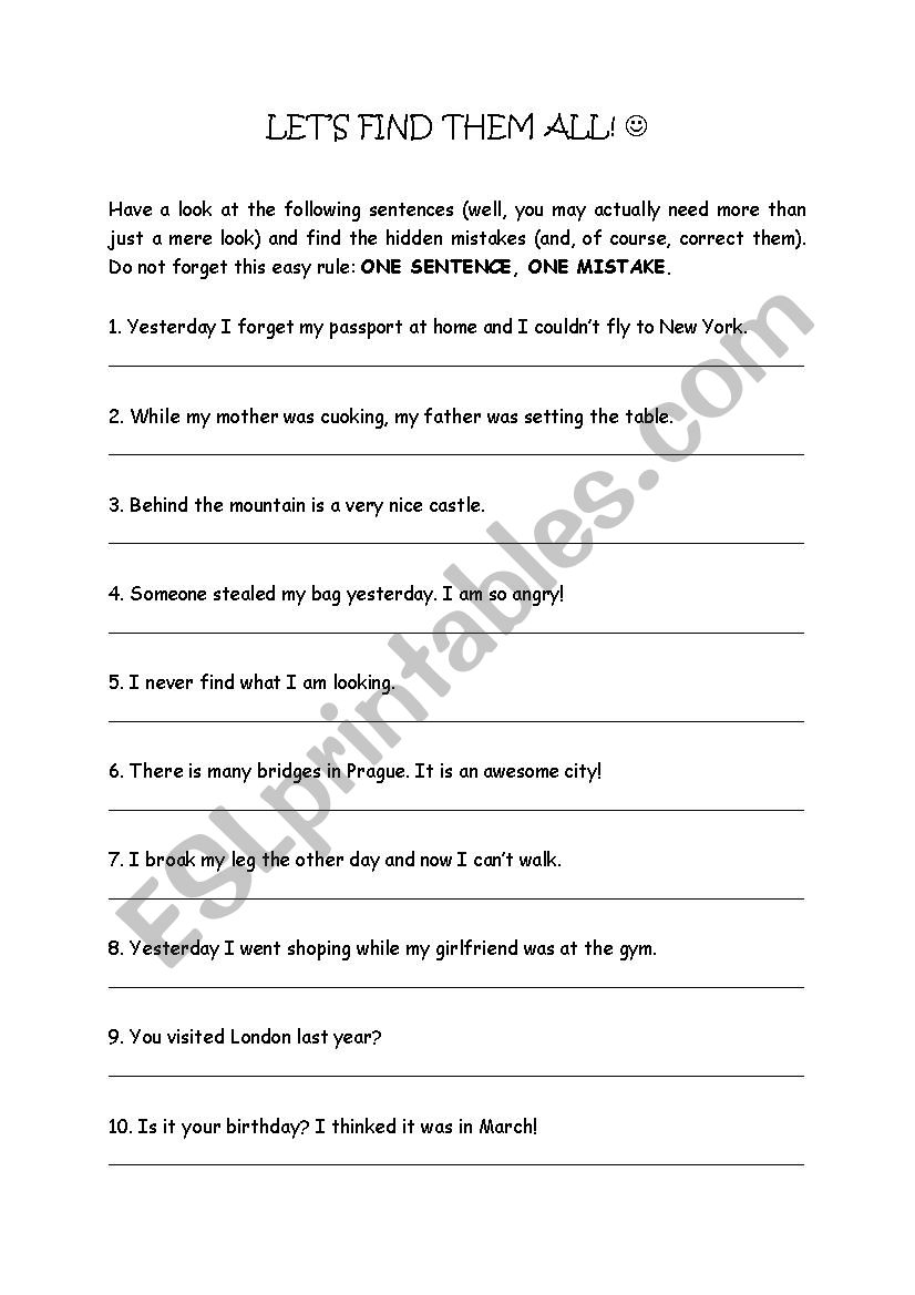 Let´s find the mistakes!!! - ESL worksheet by Serge Garde