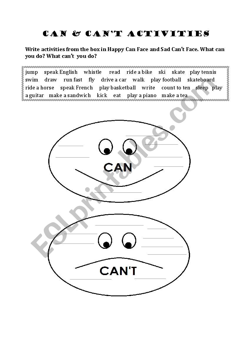 Can and can´t activities - ESL worksheet by chmurka189