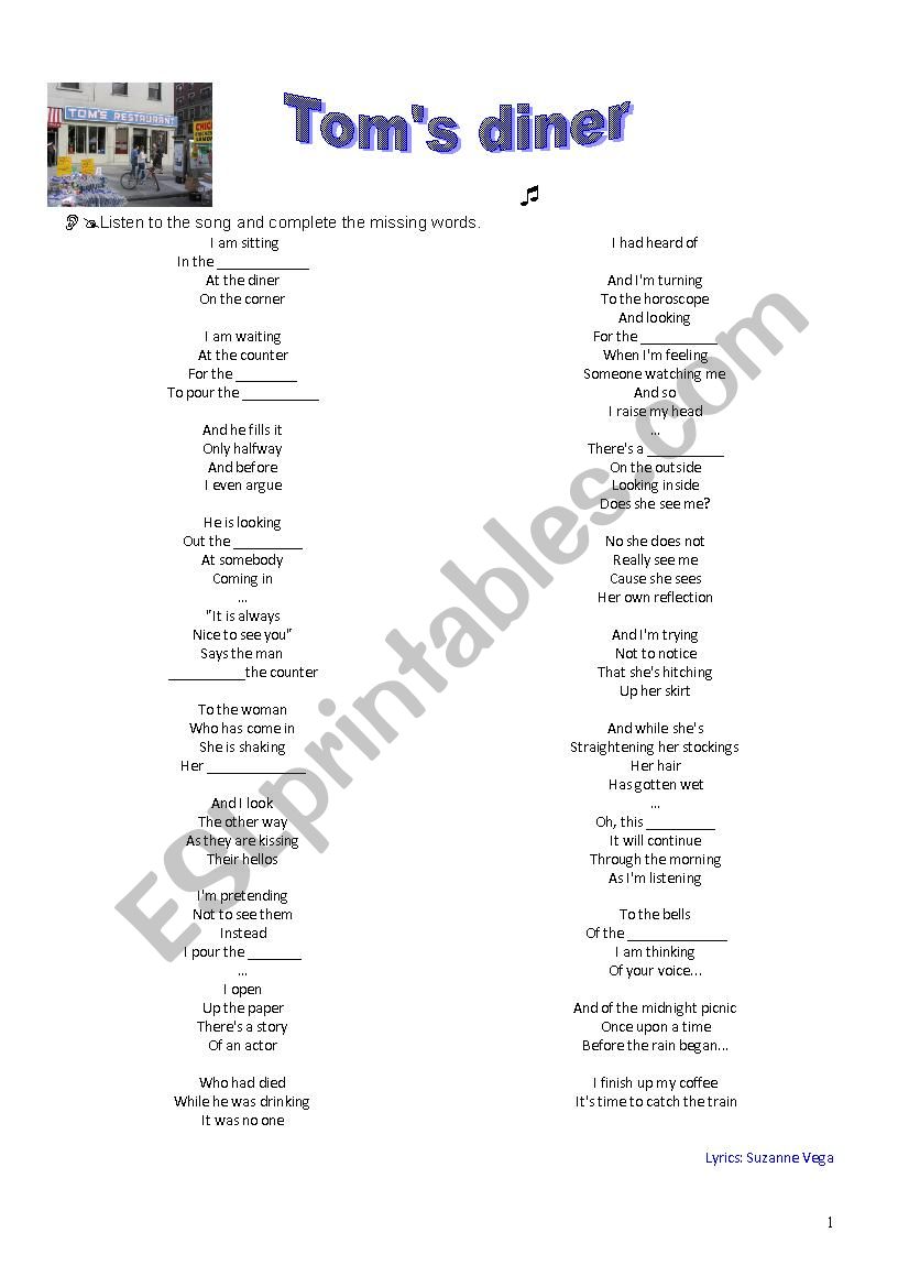 Tom´s Diner - ESL worksheet by pcteacher