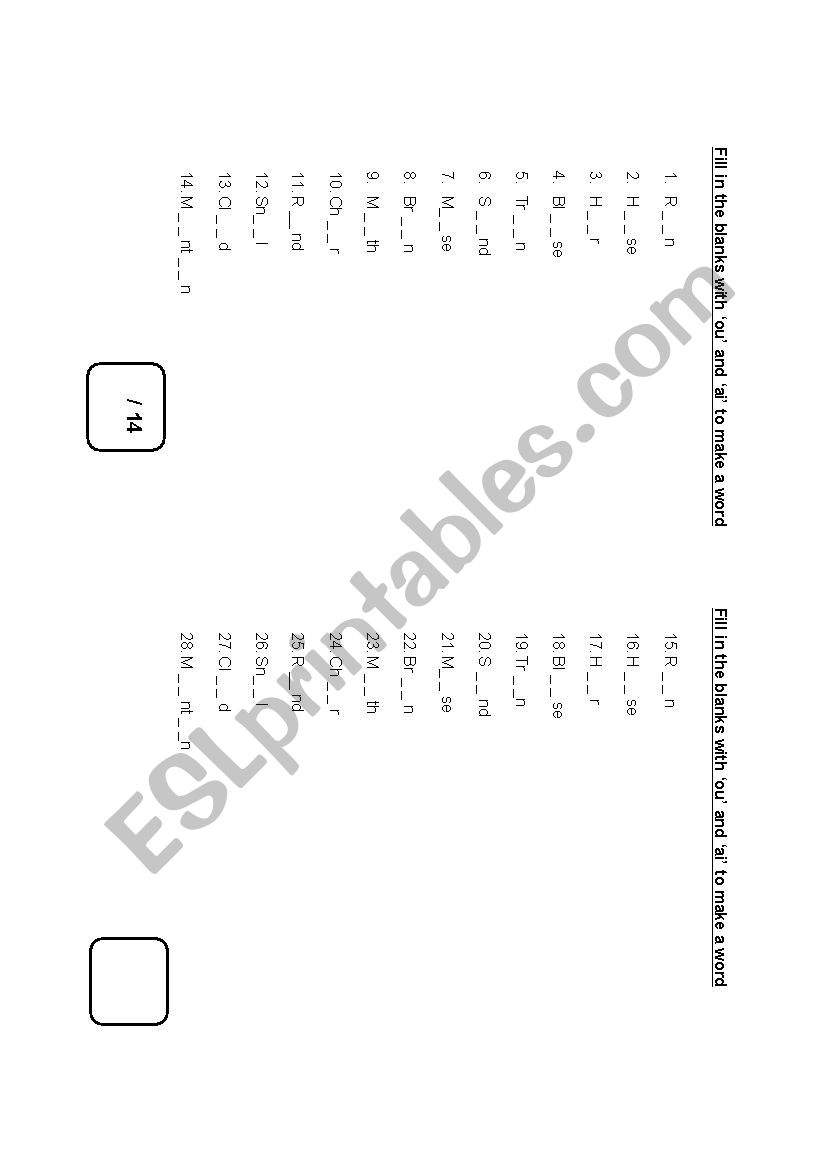 Year 6 KBSR English Sound System ´ai´ and ´ou´ - ESL worksheet by zaralissa