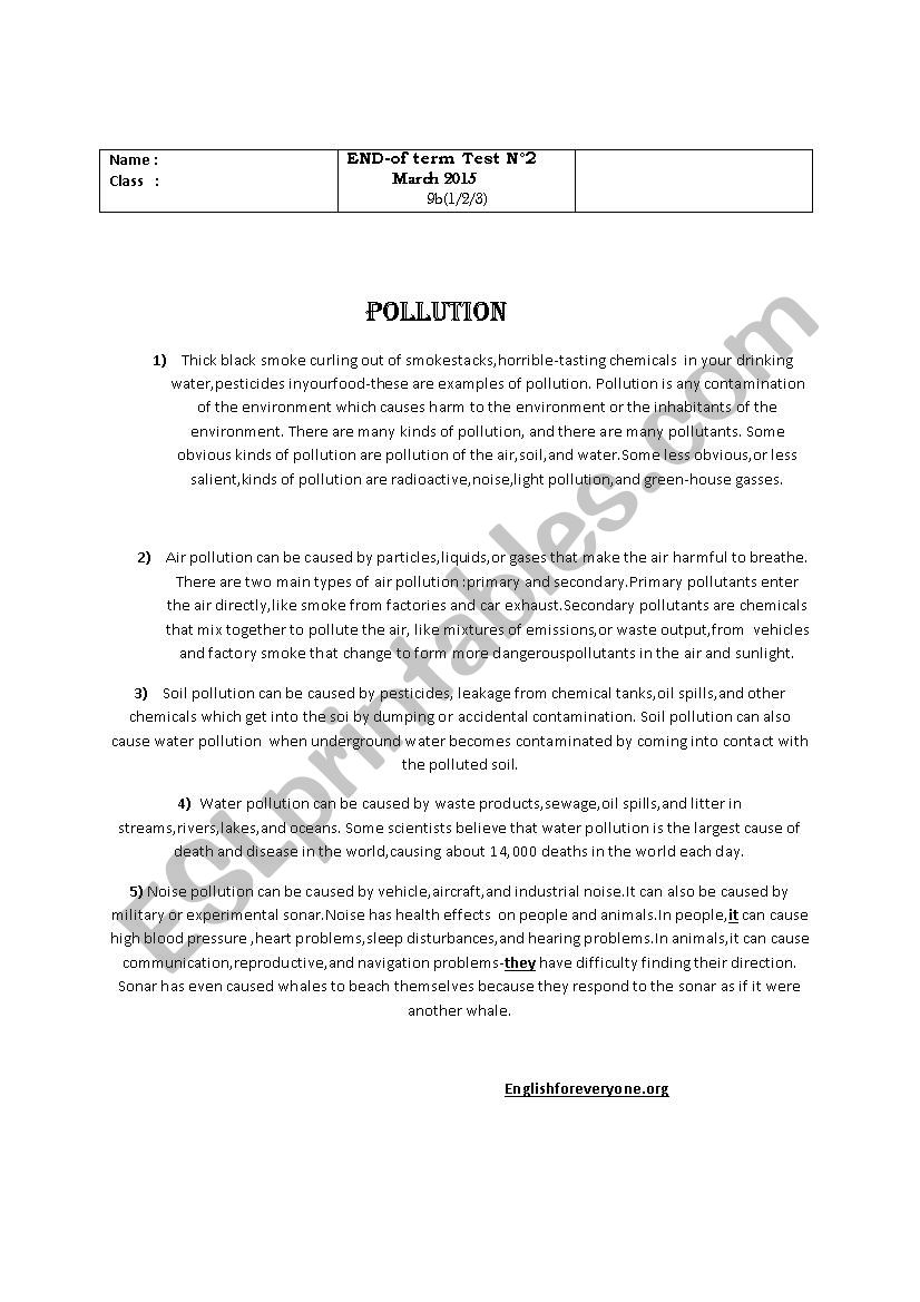 END OF TERM EXAM N°2 - ESL worksheet by dorsafthraya