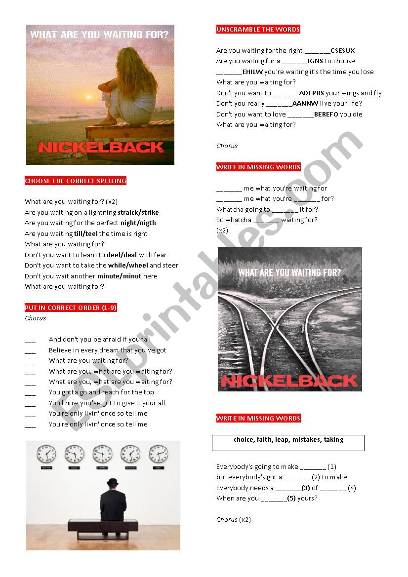 Nickelback ´What are you waiting for´ - ESL worksheet by pawag
