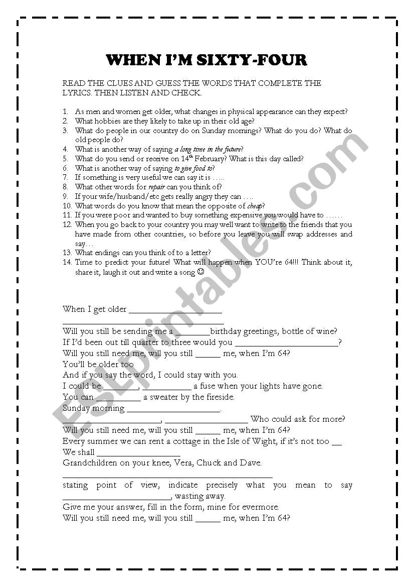 WHEN I´M 64 - ESL worksheet by Natuf2008