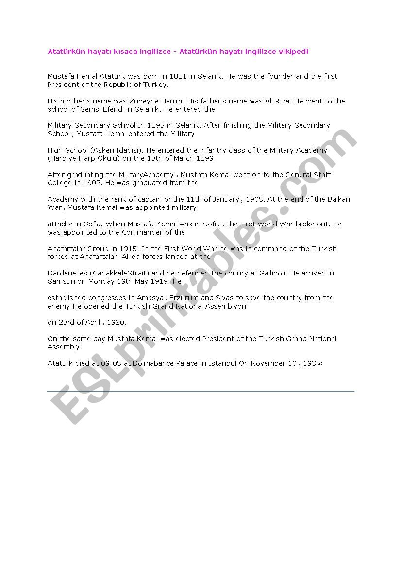 life of atatürk - ESL worksheet by edakdulun