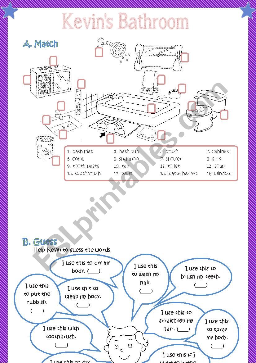 KEVIN´S BATHROOM - ESL worksheet by andang