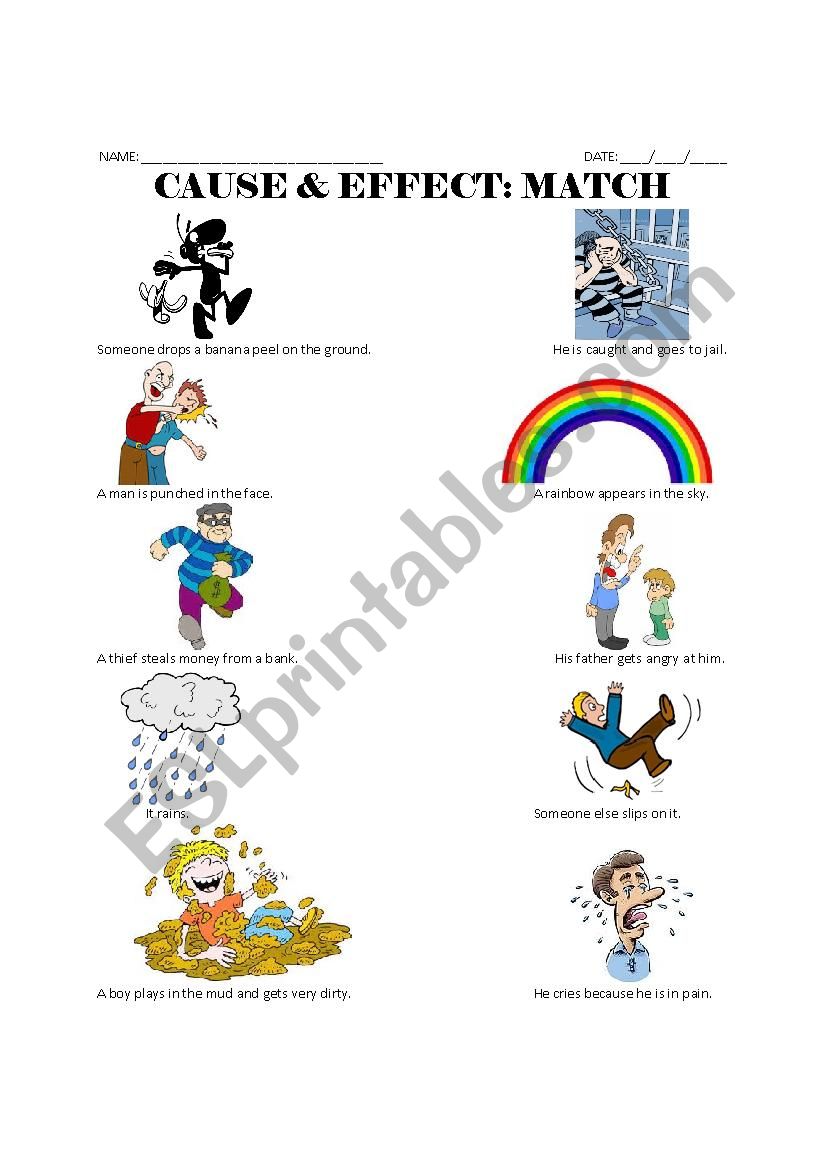 Cause Effect Match ESL Worksheet By Keelahrose