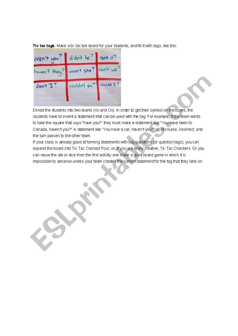 Tic tac toe using reported speech - ESL worksheet by ishida