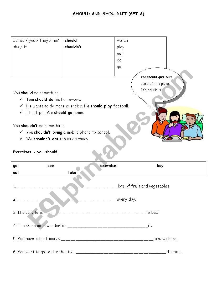 Using should and shouldn´t - classroom rules - ESL worksheet by chrissy