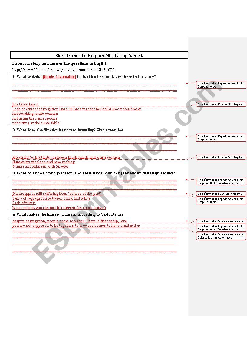 The Help: Stars from the Help on Mississippi´s past - ESL worksheet by ...