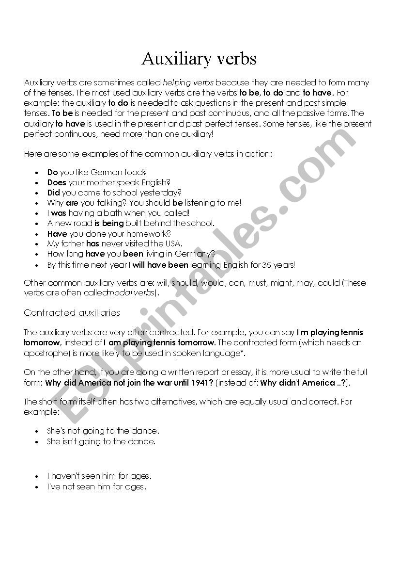 Auxiliary Verbs - ESL worksheet by becky0011 Auxiliary Verbs - ESL worksheet by becky0011