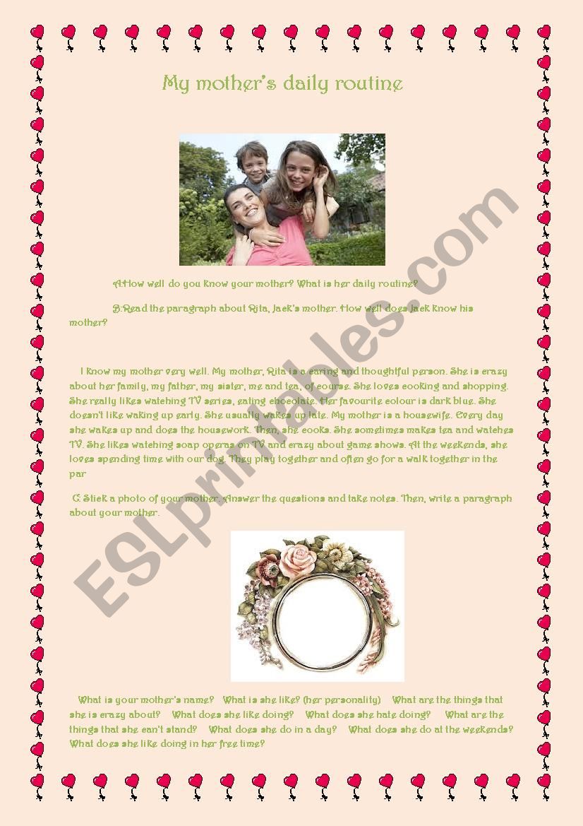 my mother´s daily routine - ESL worksheet by myfairlady75