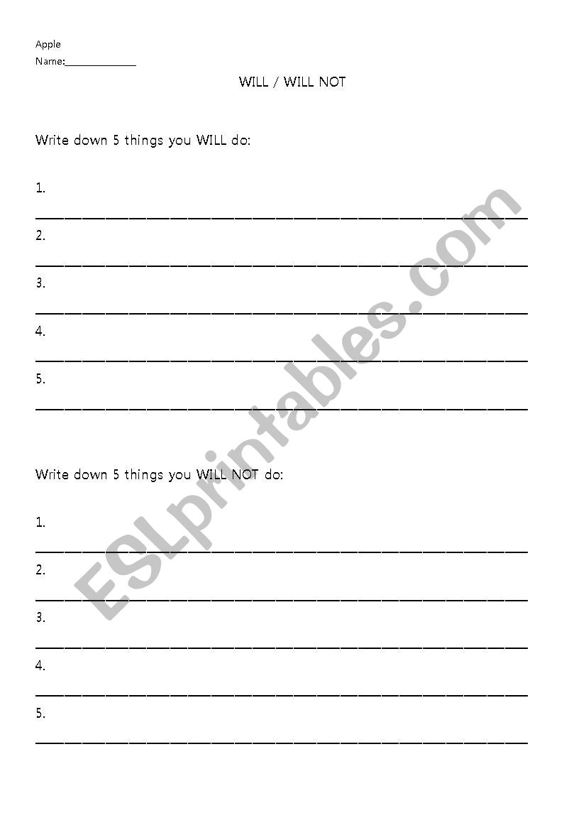 will, won´t for ages 5 and up - ESL worksheet by kevinjung999