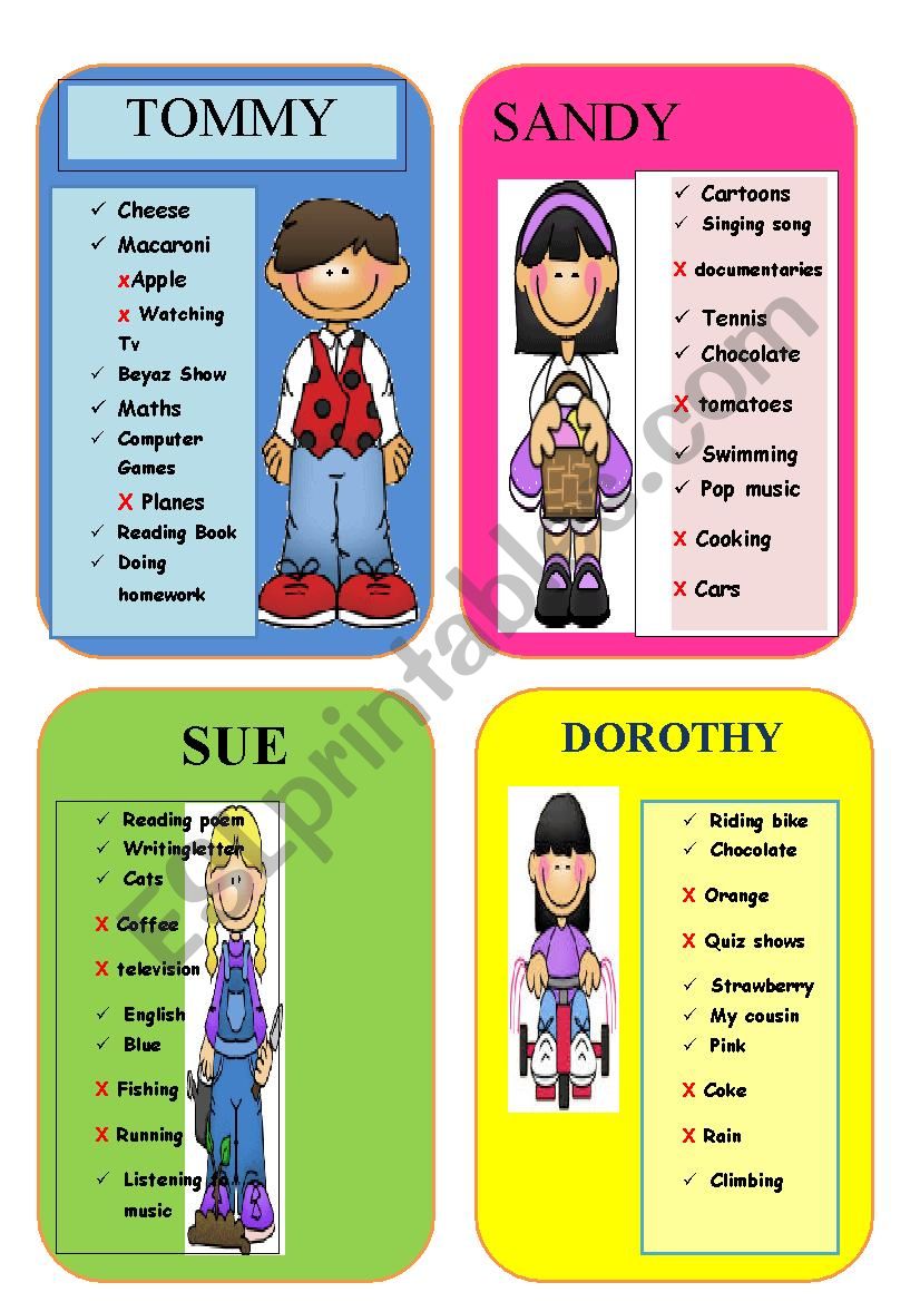 like/don´t like speaking cards - ESL worksheet by superisi84