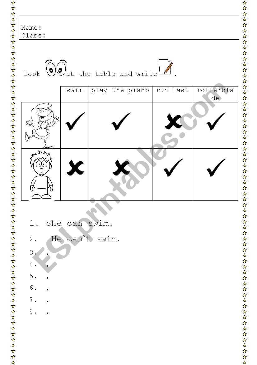 Can / Can´t ACTIONS (table - He/She) - ESL worksheet by teacherNERI