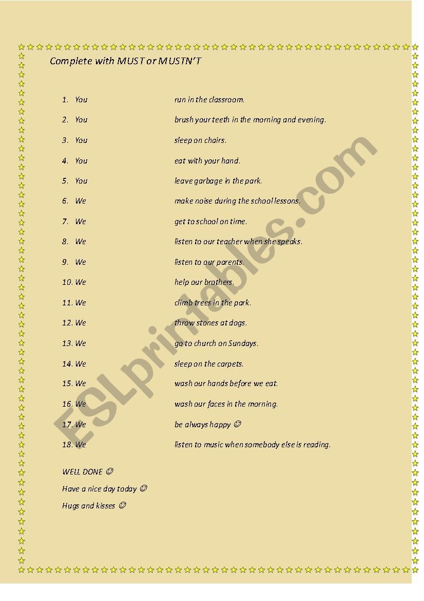 Must or mustn´t - ESL worksheet by mikam