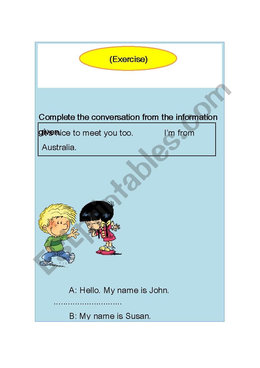 Nice to meet you - ESL worksheet by Ampawan Nice to meet you - ESL worksheet by Ampawan