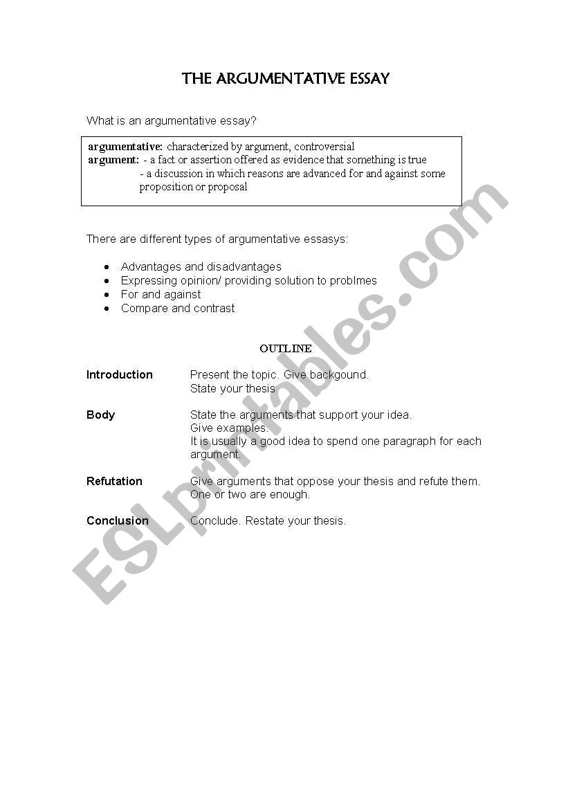 Argumentative Essay Worksheet