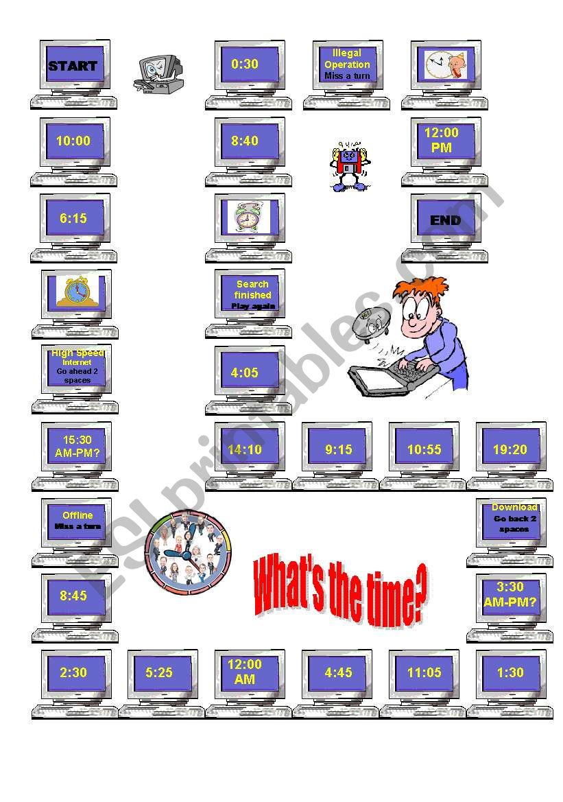 "What´s the time" Boardgame - ESL worksheet by miss-williams