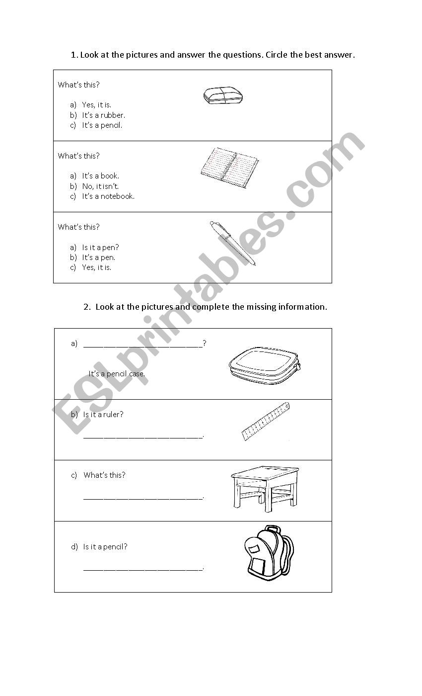What´s this? School objects - ESL worksheet by Porcinette