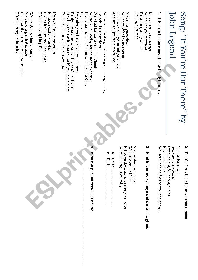 If you´re out there - ESL worksheet by amaterasu91