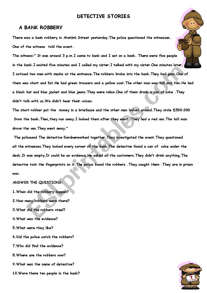Detective Story ESL Worksheet By Fatossworld
