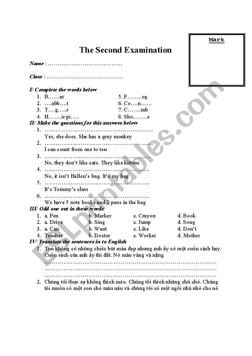 Let´s go 2 the second exam - ESL worksheet by yoonjimin