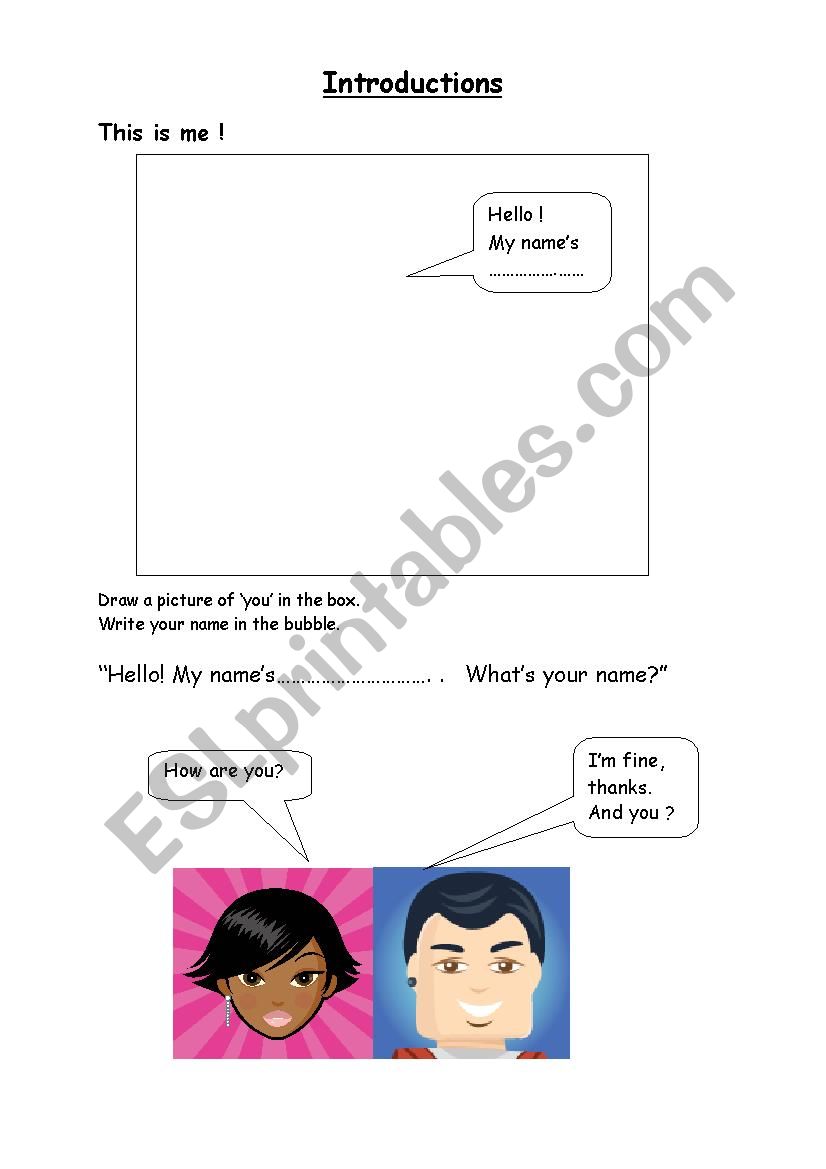 Hello, my name´s... (kids) - ESL worksheet by LizHodgkinson