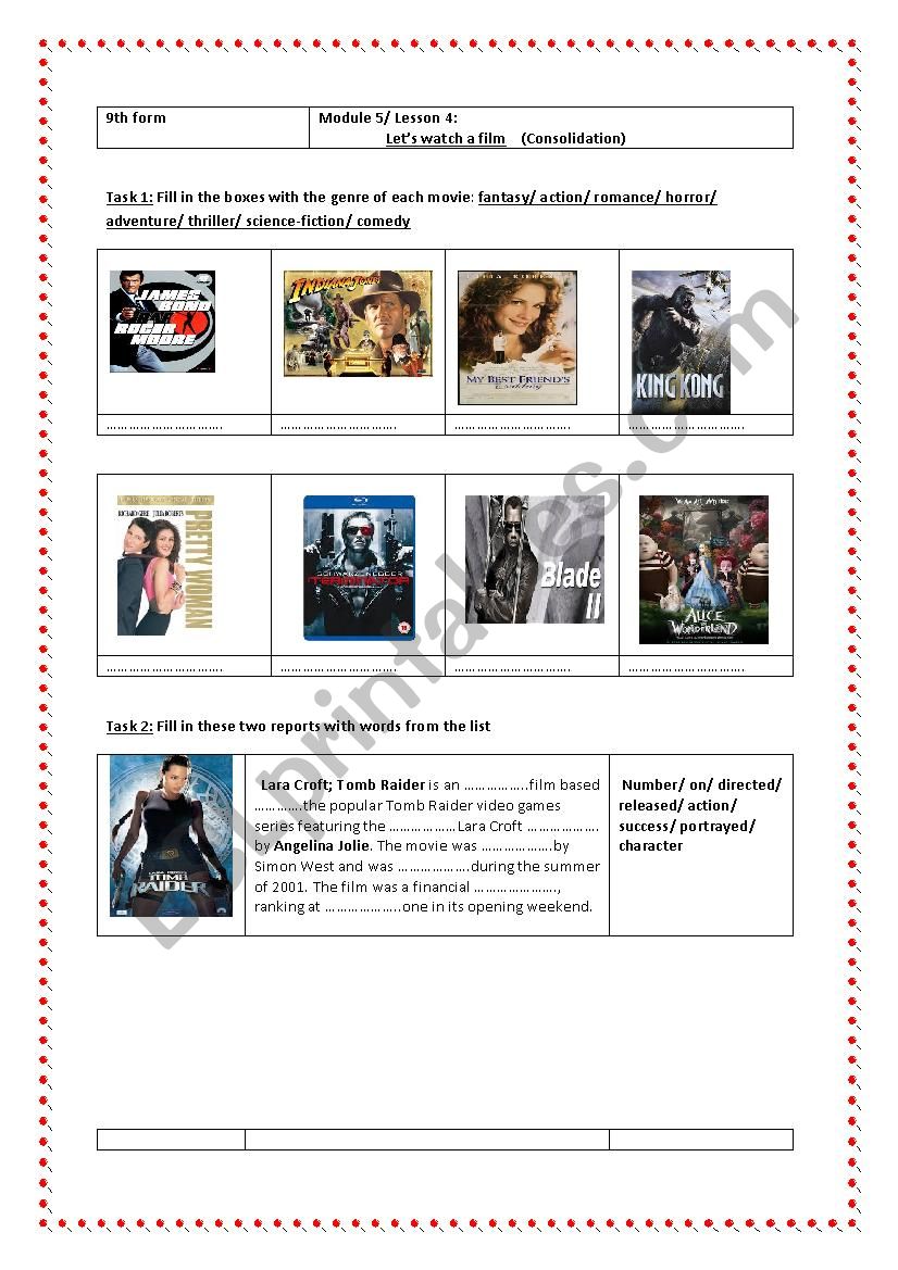 Let´s watch a film - ESL worksheet by oumaimamoslim