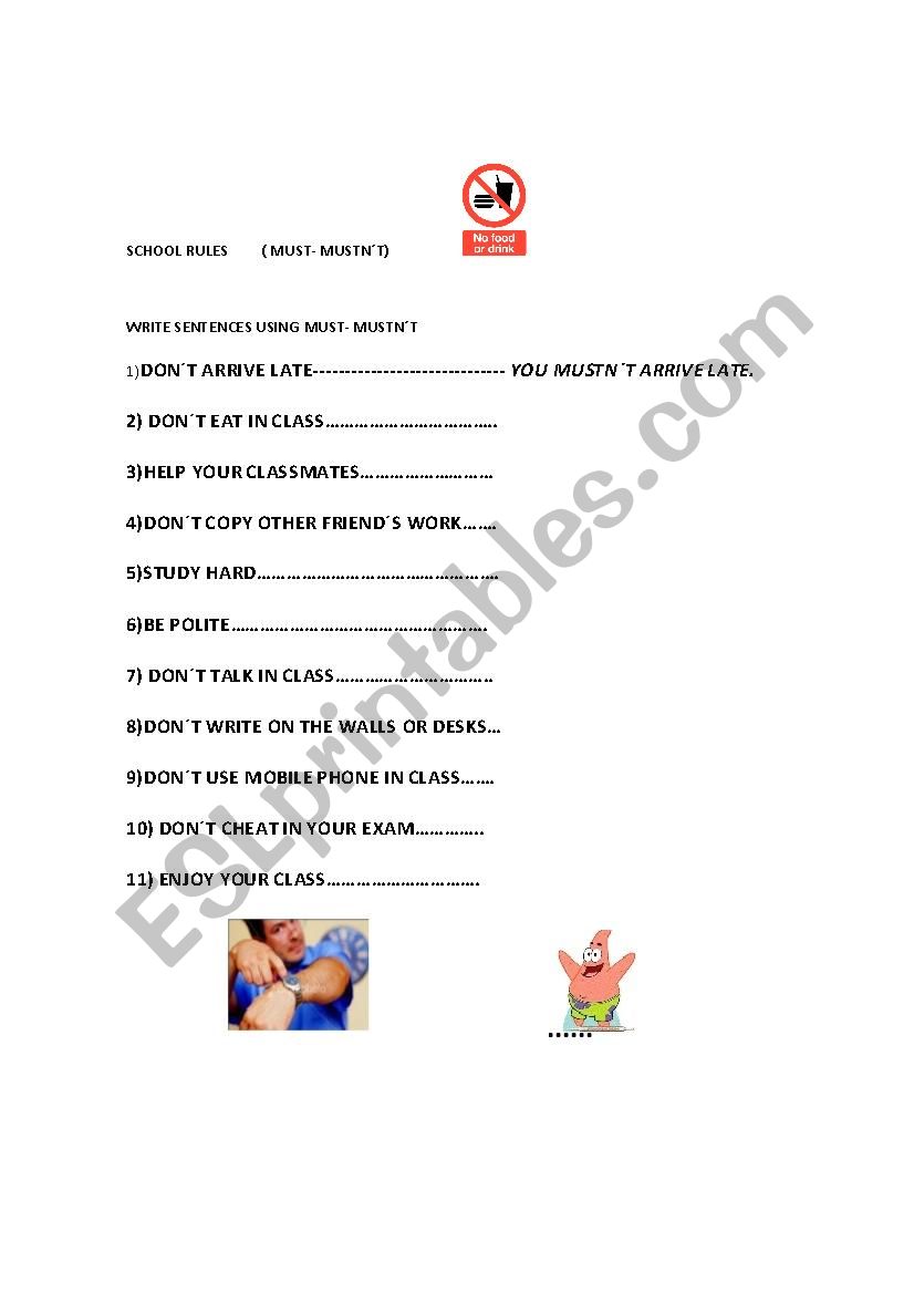 School Rules (Must- Mustn´t) - ESL worksheet by luchi