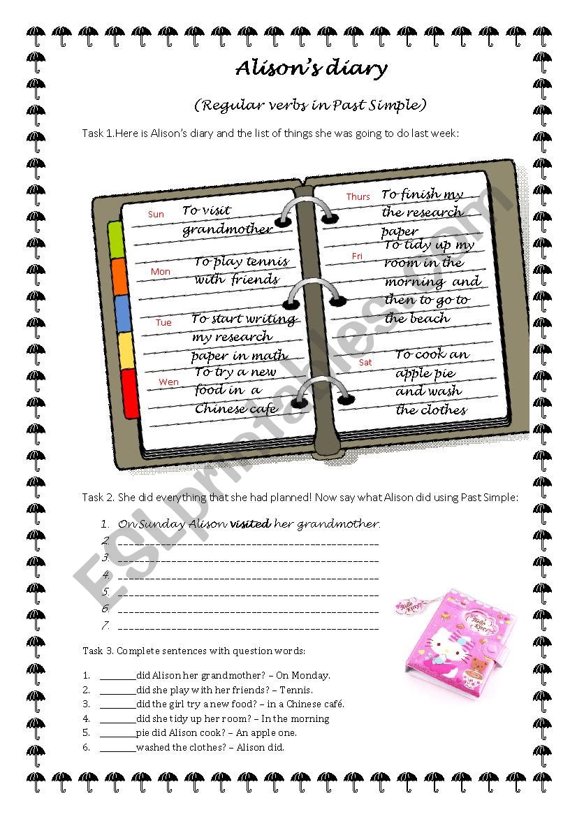 alison´s diary, past simple - ESL worksheet by alisa261213