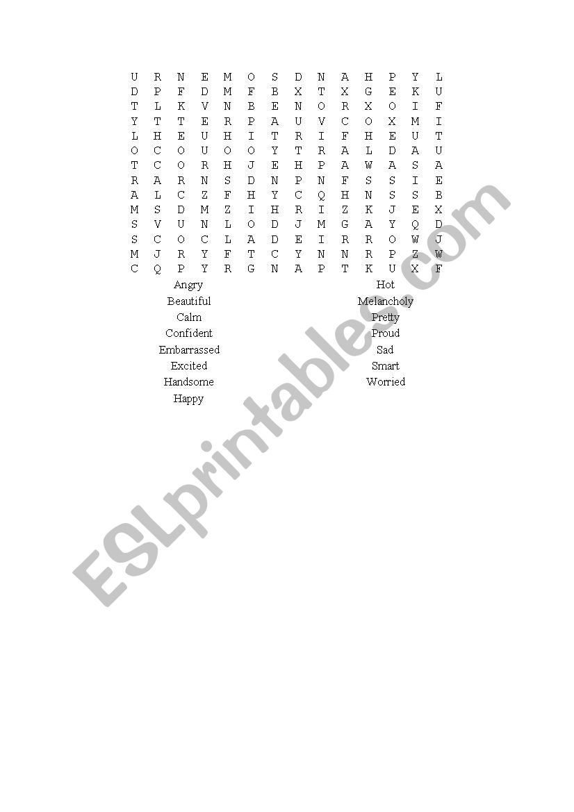 Word Search - Adjectives of Feelings - ESL worksheet by khalidtermizi