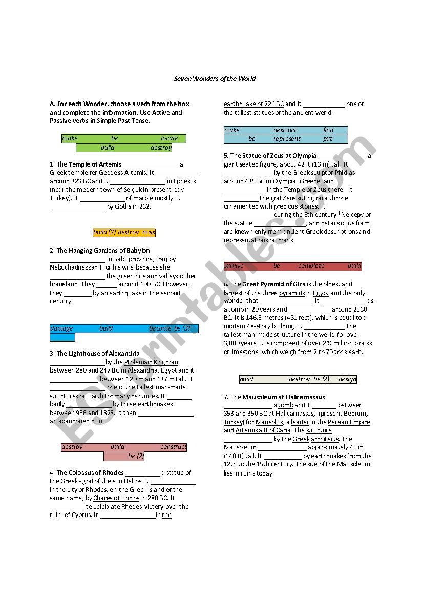 Seven Wonders of the World - ESL worksheet by apkoymen