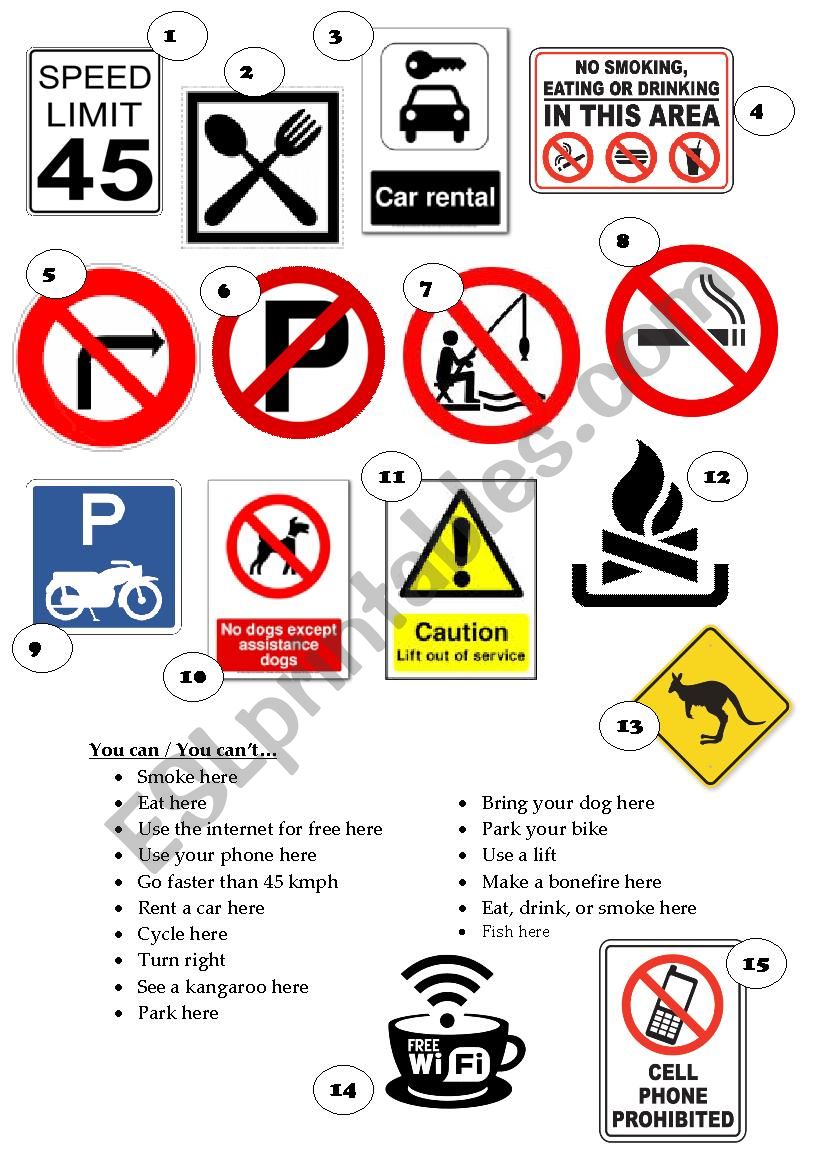 Signs and notices - can / can´t - ESL worksheet by malesza