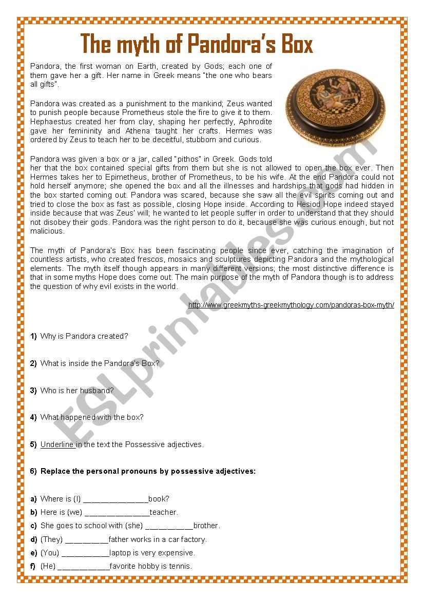 The myth of Pandoraâ€™s Box - ESL worksheet by dany.faryas86