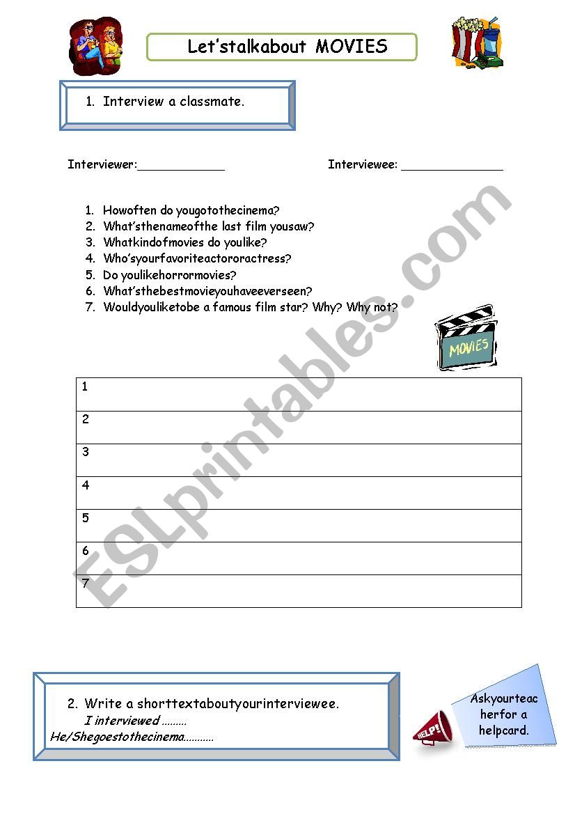 Let´s talk about movies - ESL worksheet by verajau