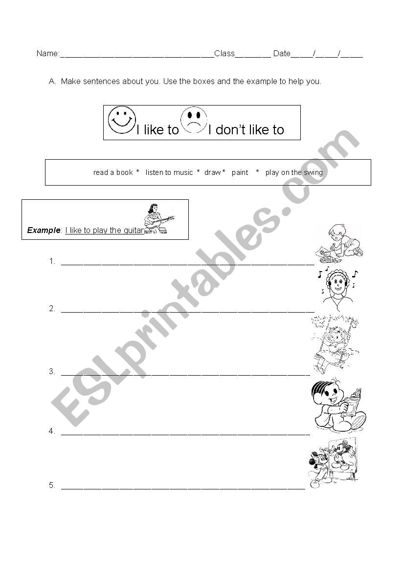 I like to or I don´t like to - ESL worksheet by lilian_mfer