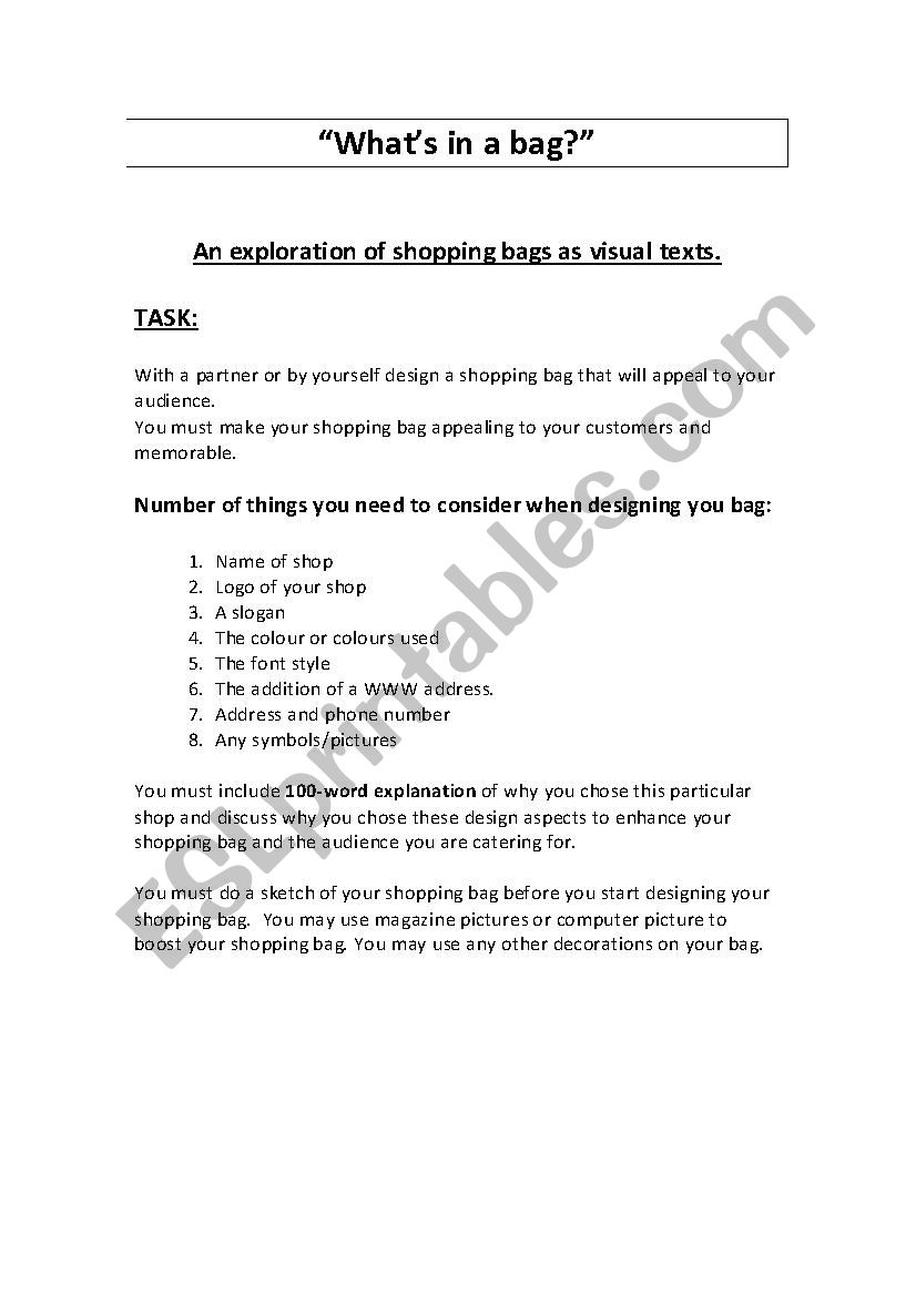 What´s in the bag? - ESL worksheet by kranendonk