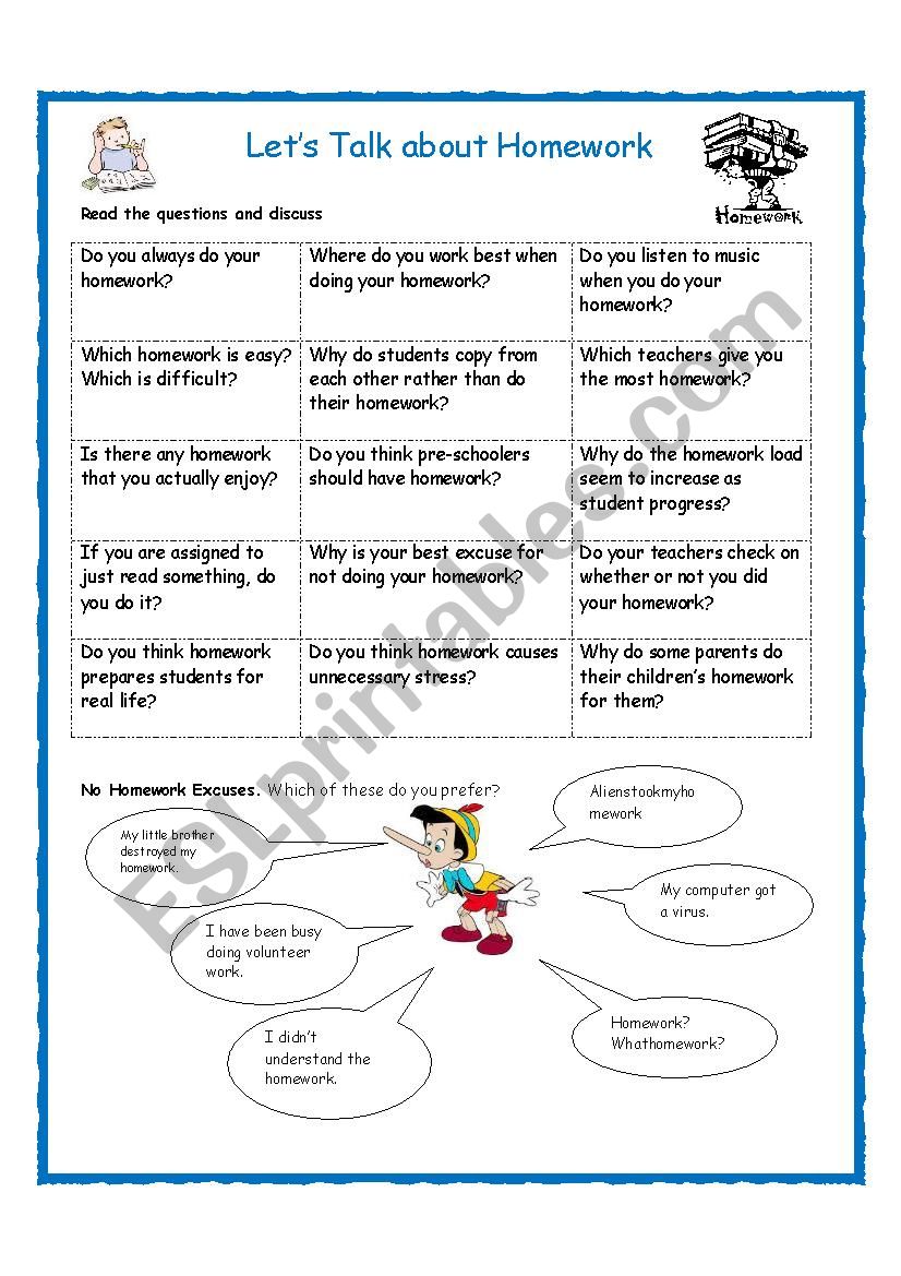 Let´s Talk about Homework - ESL worksheet by EstherLee76