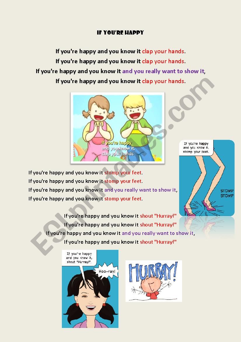 If you´re happy song for children - ESL worksheet by karolinalolkalol
