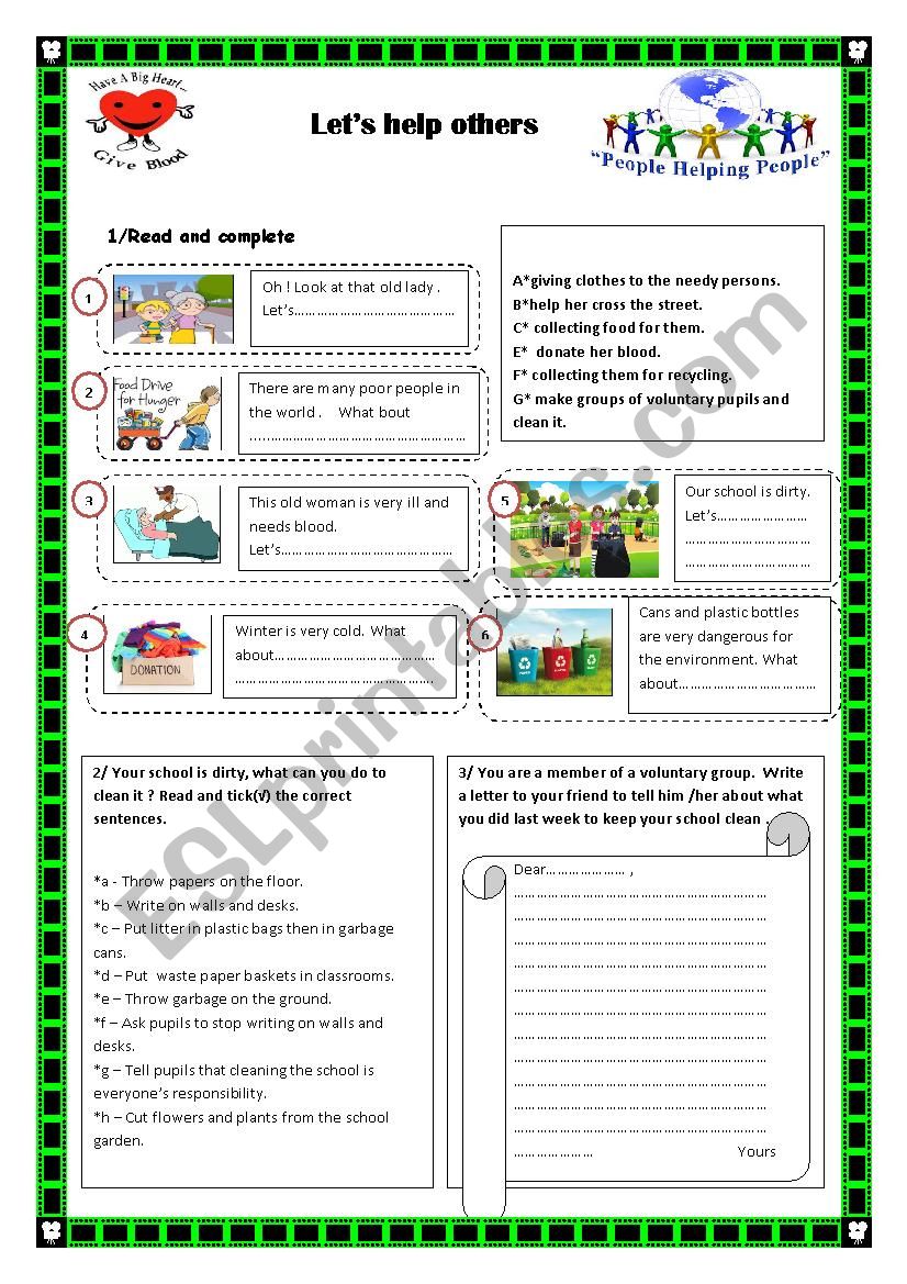 Let´s help others - ESL worksheet by Zohra Bousnina