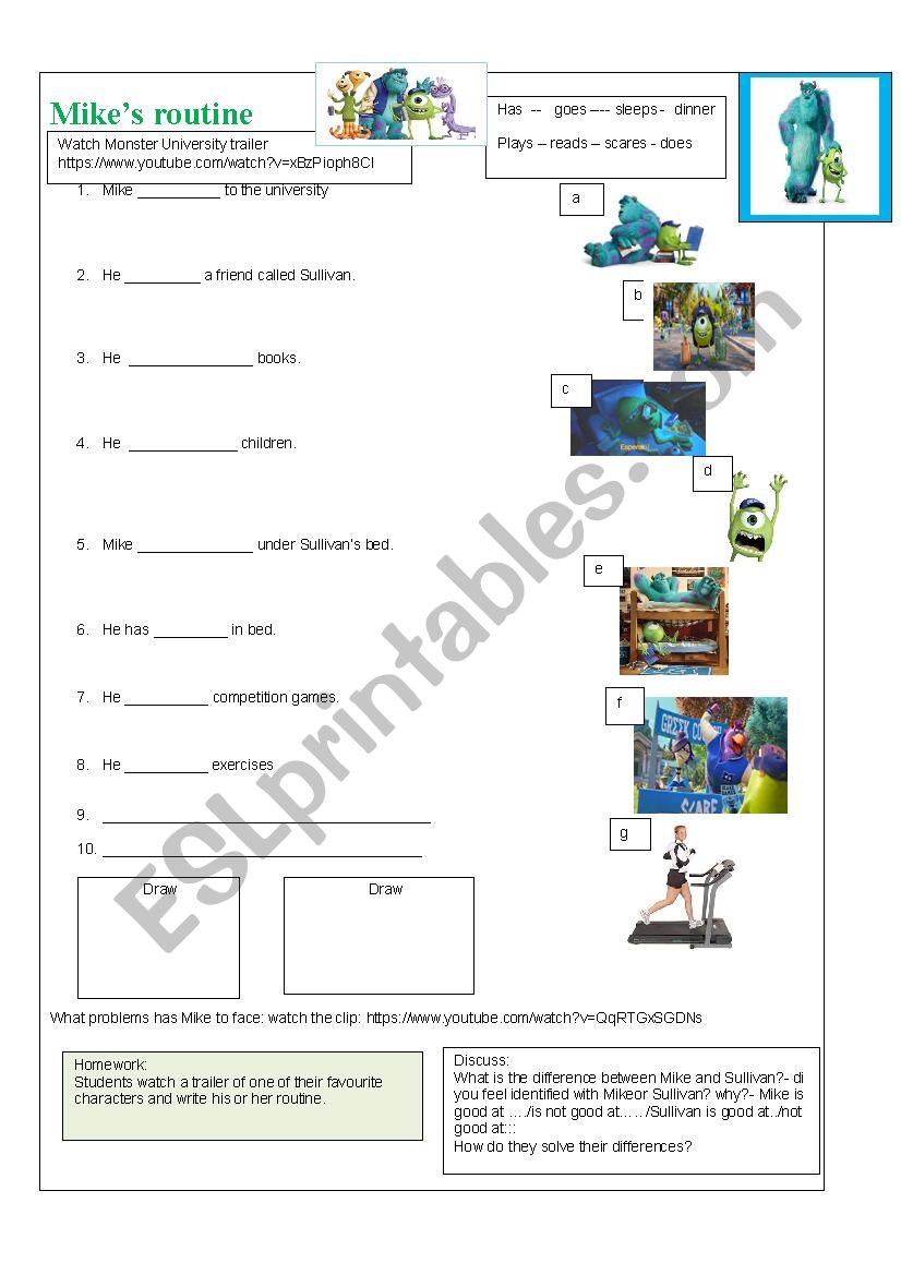 My favourite character´s routine - ESL worksheet by stessenspaola