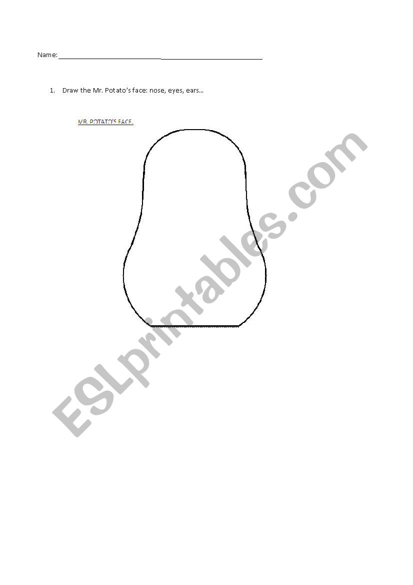 Parts of the body: Mr Potato´s face - ESL worksheet by Noemi Glez