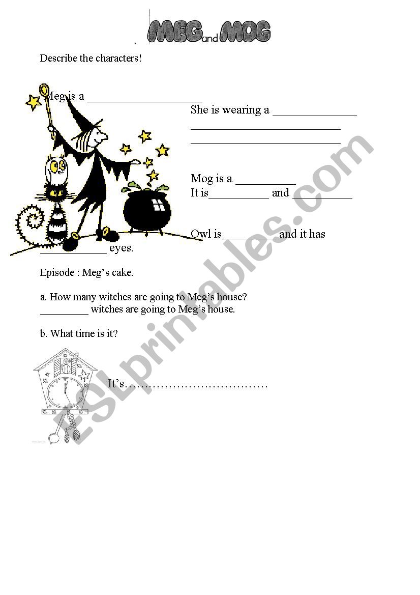 Meg and Mog - Meg´s cake - Part1 - ESL worksheet by viviana_tolosa
