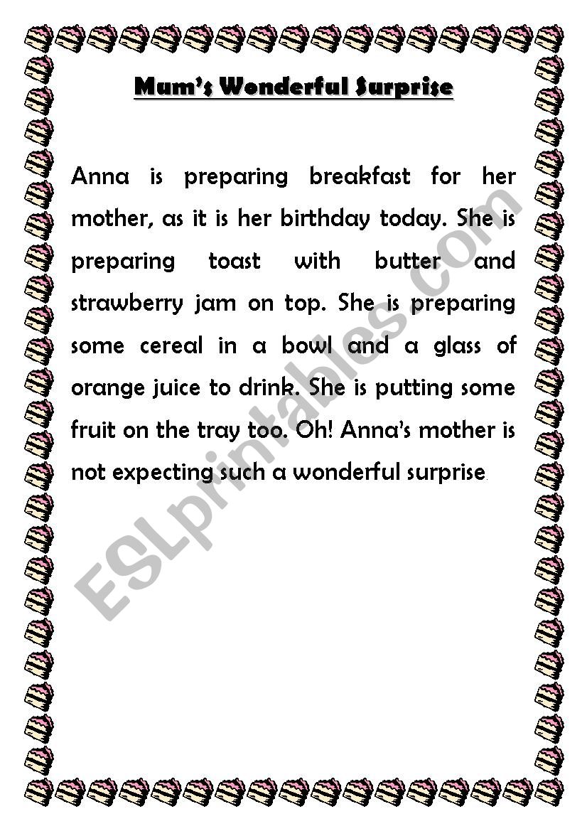 Mum´s surprise Comprehension - ESL worksheet by lindseybristow4