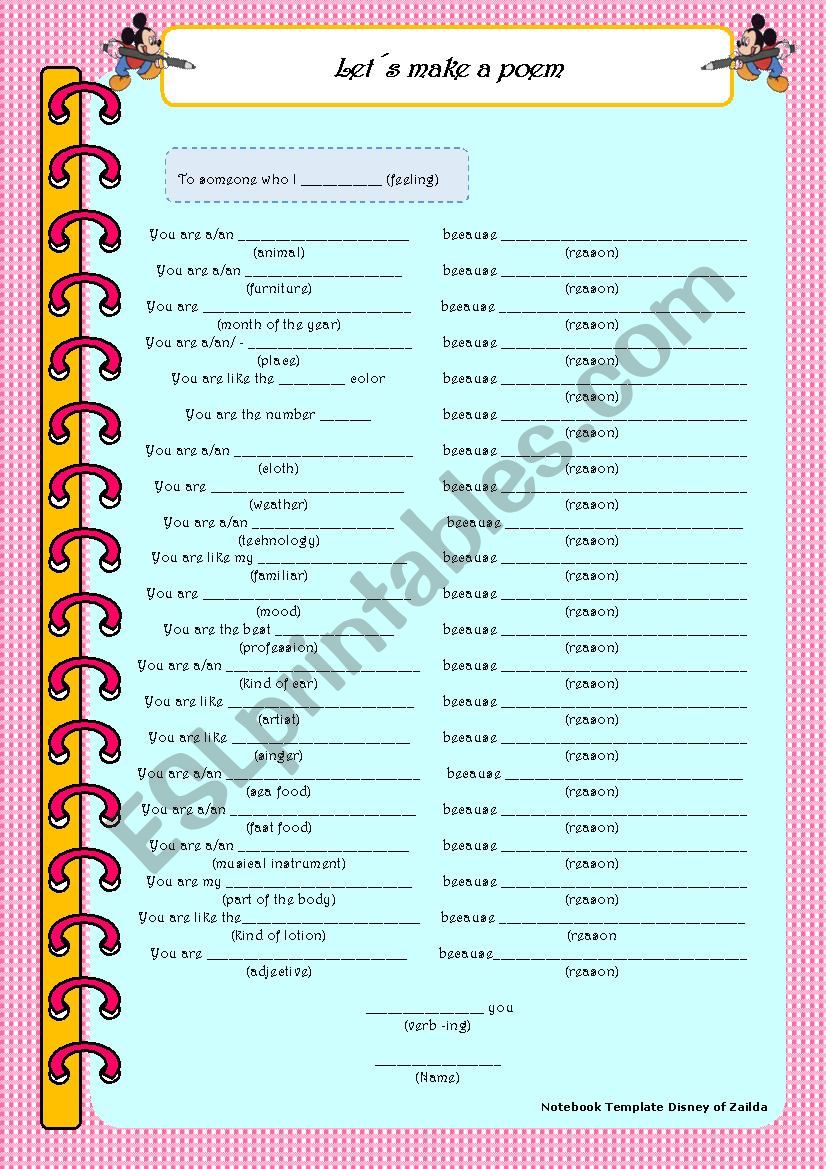 let´s make a poem - ESL worksheet by adyene