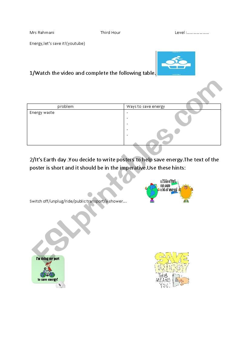 let´s save energy - ESL worksheet by ahmedhammadi