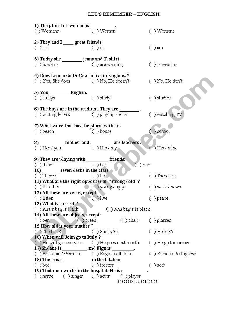 LetÂ´s remember - ESL worksheet by secedu teacher