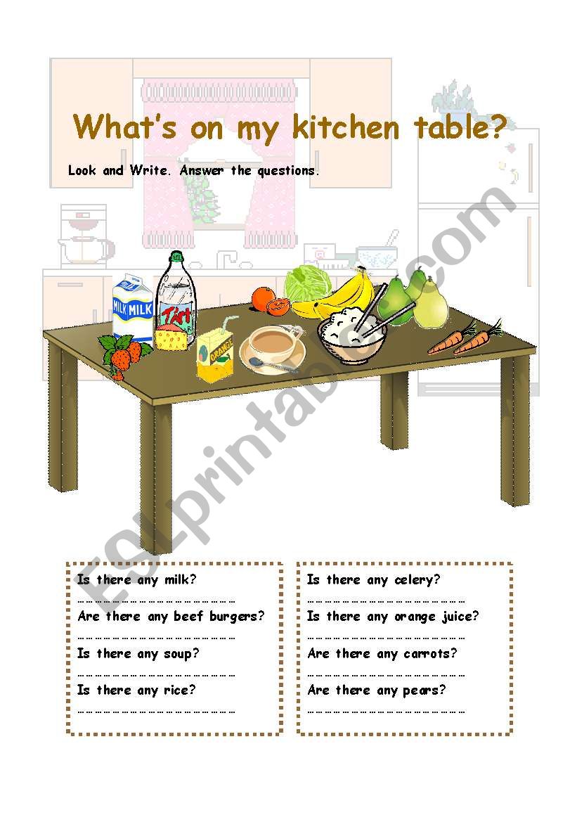 what´s on my kitchen table? - ESL worksheet by Azza_20